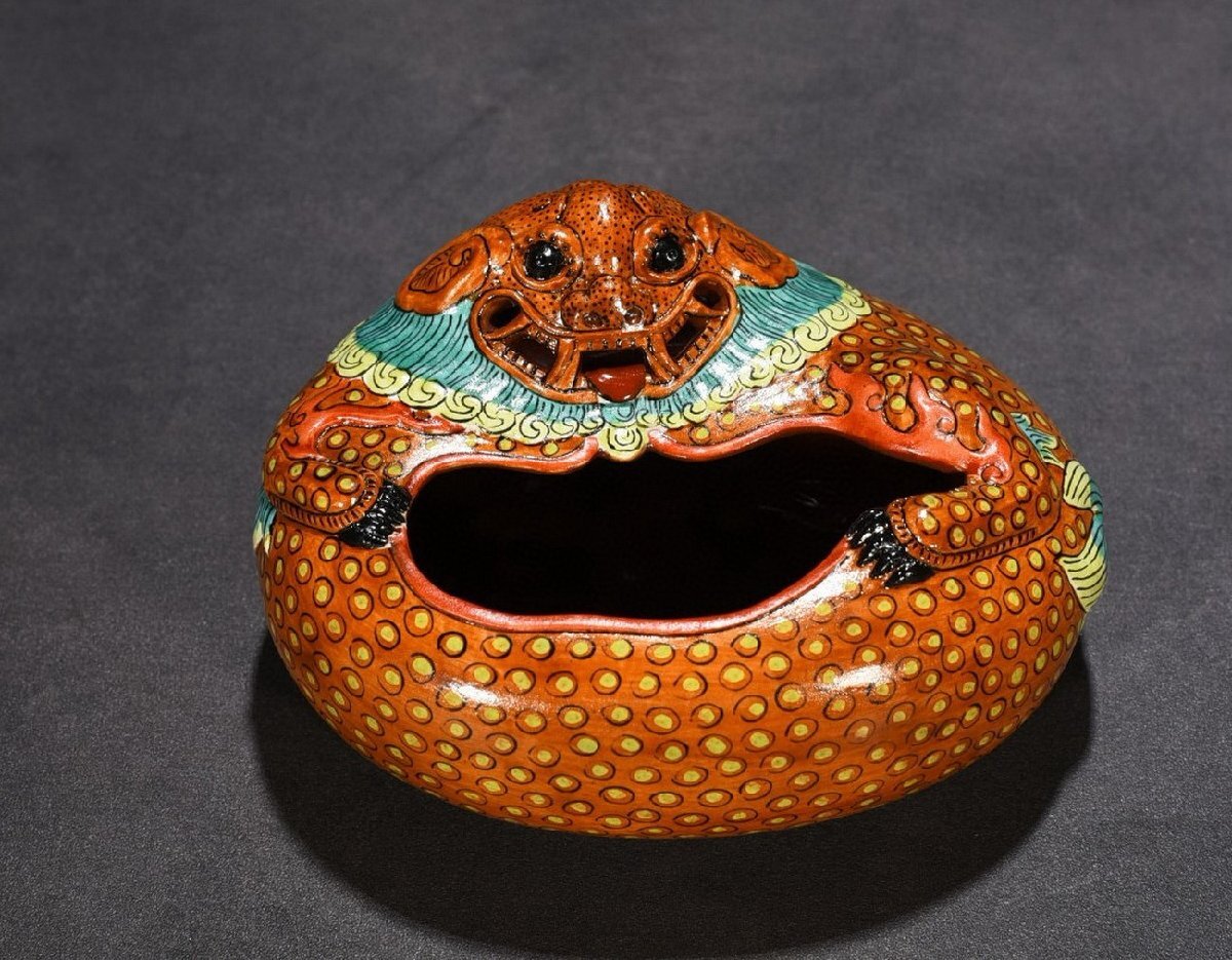 【清】某有名オークション購入 清時代 大清乾隆年製在銘 色絵唐獅子紋筆洗 古置物 古擺件 唐物 中国伝来 古美術 時代コレクション7L6 ...