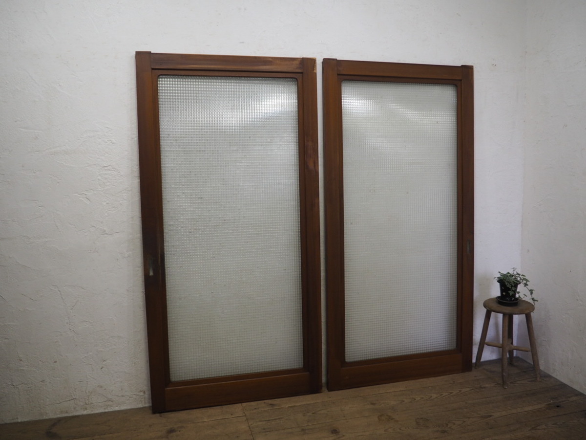 タU389 即決 (2)【H176,5cm×W89cm】×2枚 アンティーク 大きな一枚ガラスの重厚な古い木枠引き戸 ワッフル洋館建具ガラス戸玄関戸M下 /【Buyee】 Buyee ...