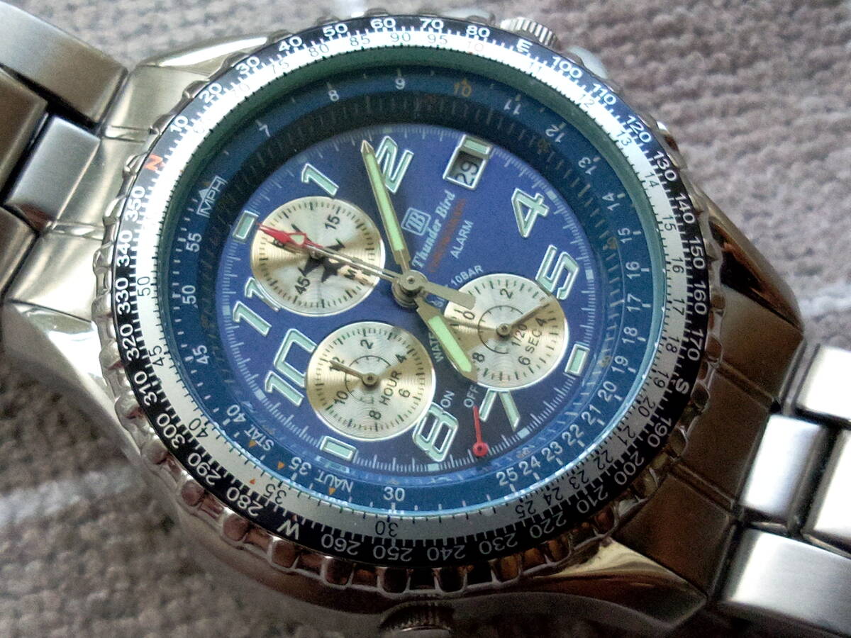 美品 シチズン サンダーバード CITIZEN THUNDERBIRD パイロットクロノグラフアラーム ブルーシルバーパンダ文字盤 ...