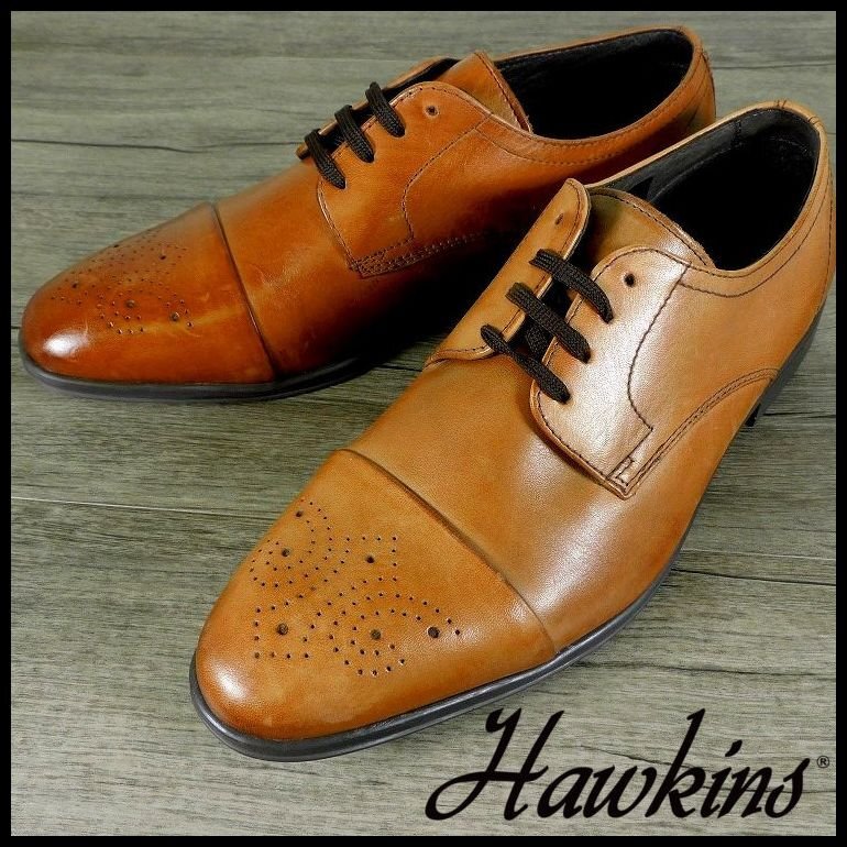 未使用 訳有 1円～ ホーキンス HAWKINS メダリオン ストレートチップ 40(25-25.5cm) 茶 牛革 ビジネスシューズ メンズ ...