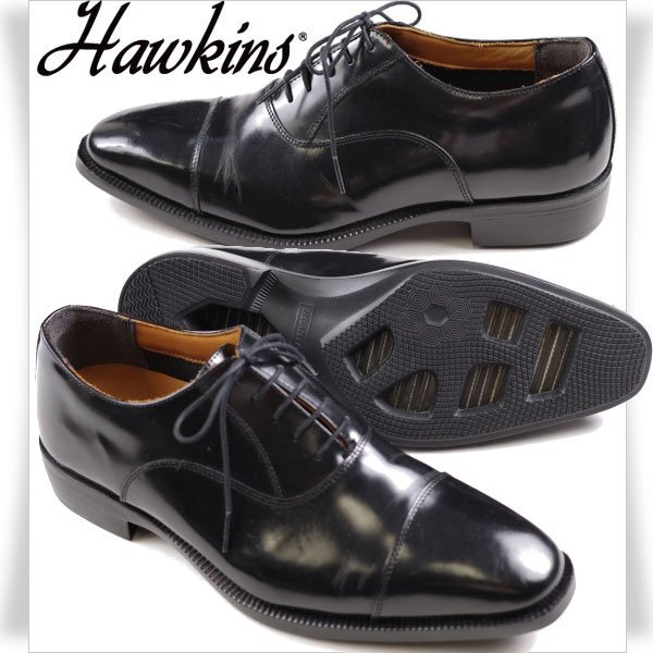 未使用1円～★HAWKINS ホーキンス メンズ 本革 レザー ストレートチップ ビジネスシューズ 25.0cm WATER-TECH 黒 ...