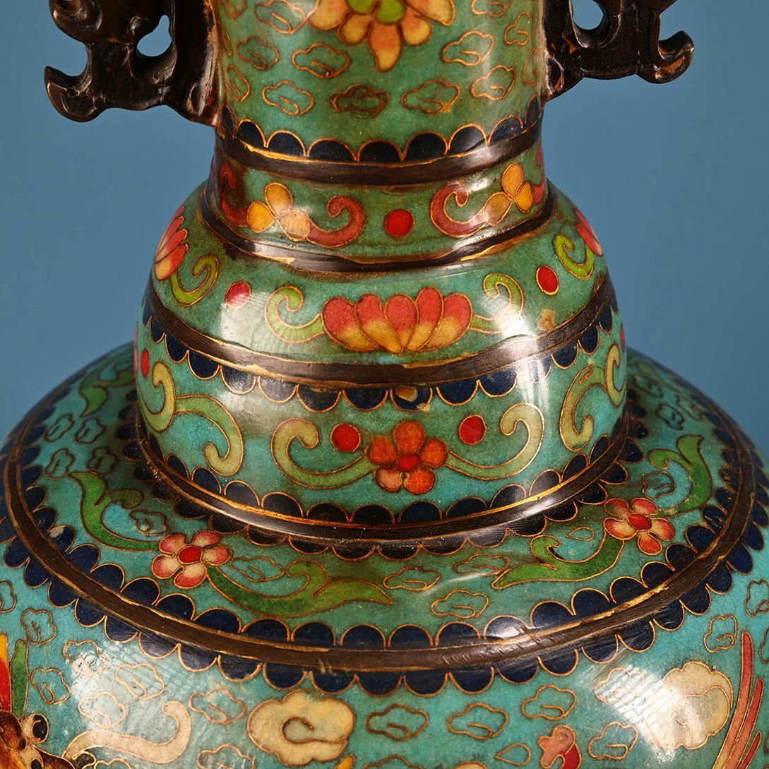 羽彰・古美術 Y479清時代 銅製景泰藍嵌絲琺瑯彩龍鳳呈祥花瓶 細密細工★古置物★古賞物★古擺件★蒐集家放出★唐物 /【Buyee ...