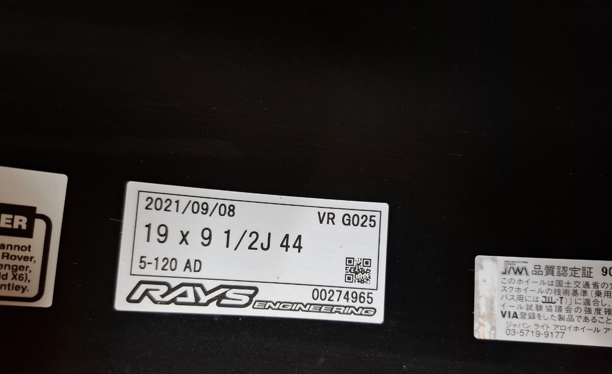 【美品】RAYS VOLK RACING G025 ホイール 19インチ 9.5J 120 鍛造 ホンダ シビックタイプR FL5 FK8 ...