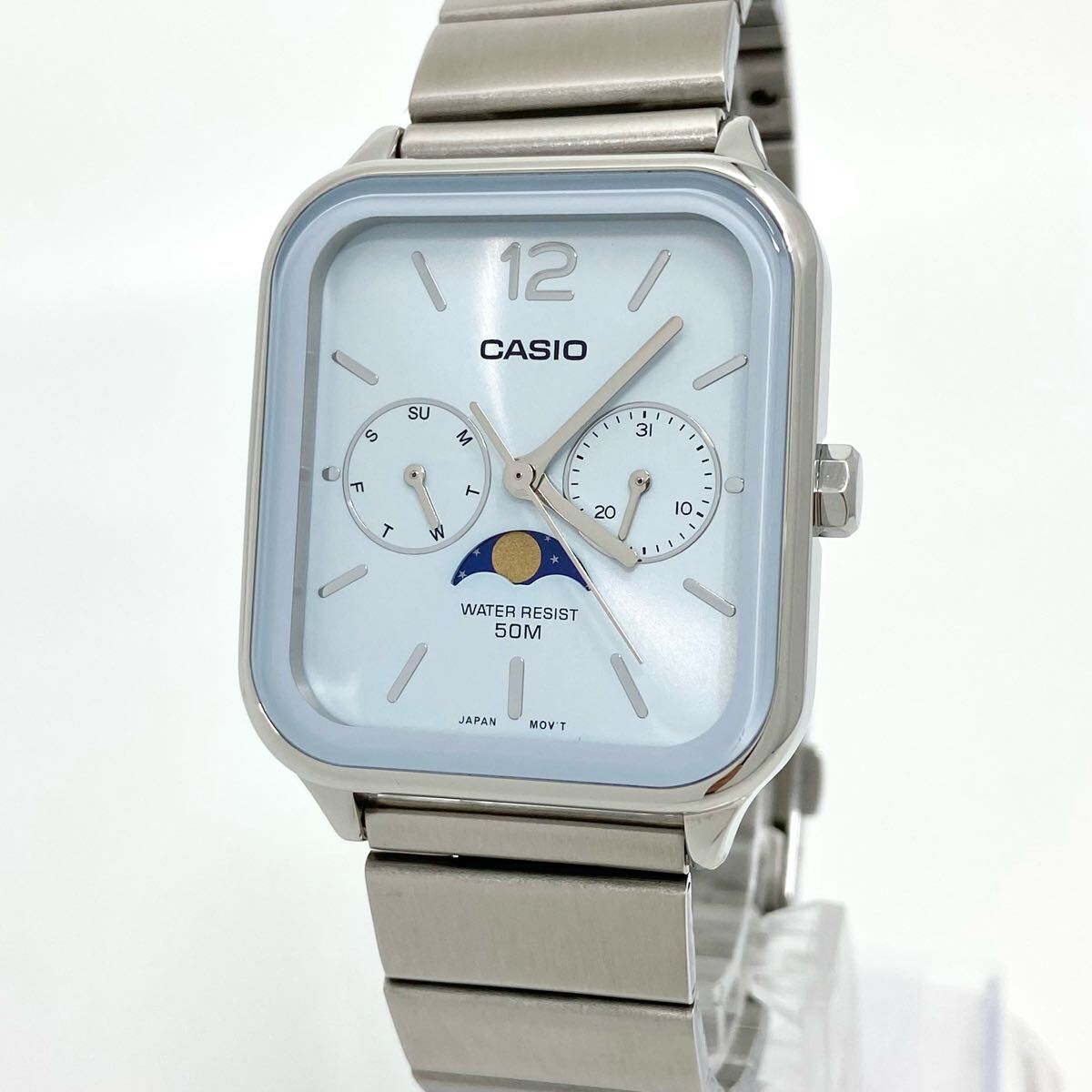 美品 腕時計 メンズ CASIO クォーツ quartz ムーンフェイズ アイスブルー デイデイト 3針 シルバー silver MTP ...