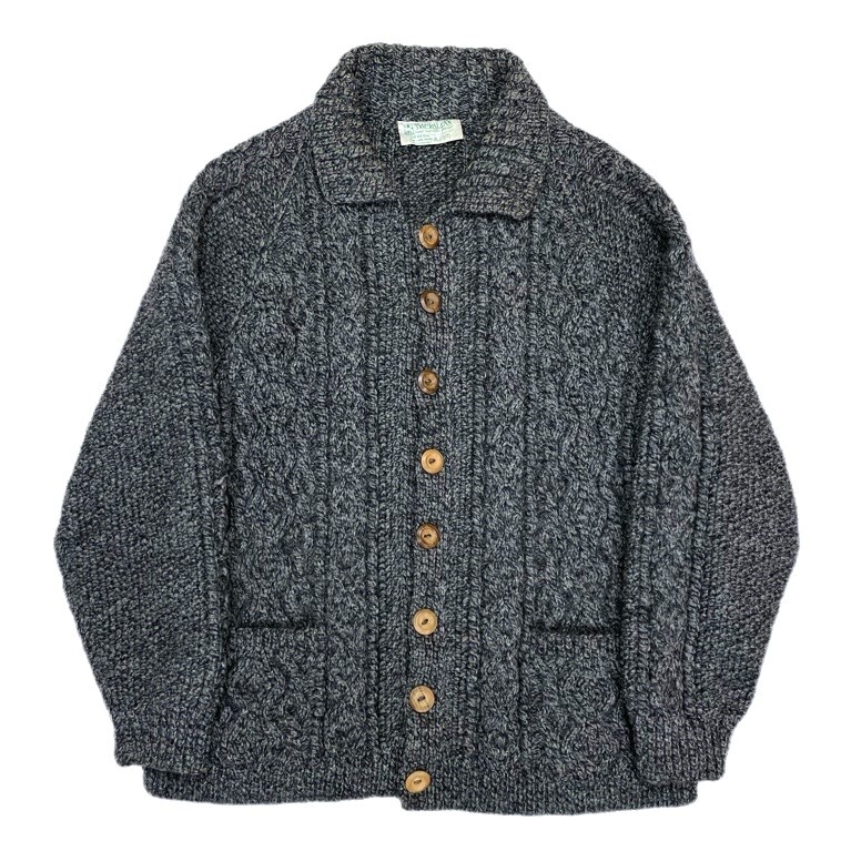 スコットランド製 INVERALLAN インバーアラン 緑タグ 3A フィッシャーマンハンドニットカーディガン (ビンテージ インディゴ ...