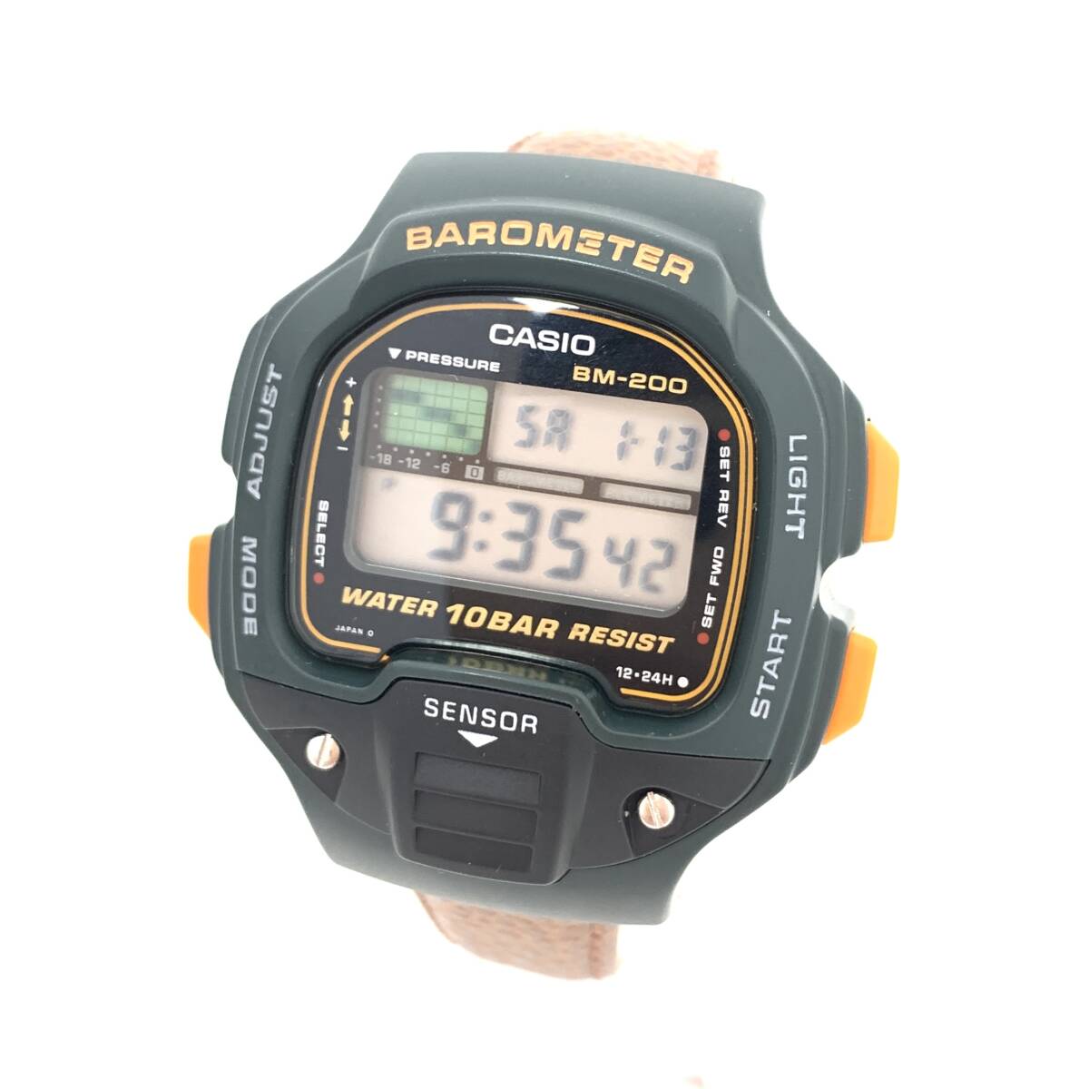 Z1253 1円～！ CASIO カシオ BAROMETER バロメーター BM-200W SS×革 クォーツ デジタル文字盤 メンズ 腕時計 ...