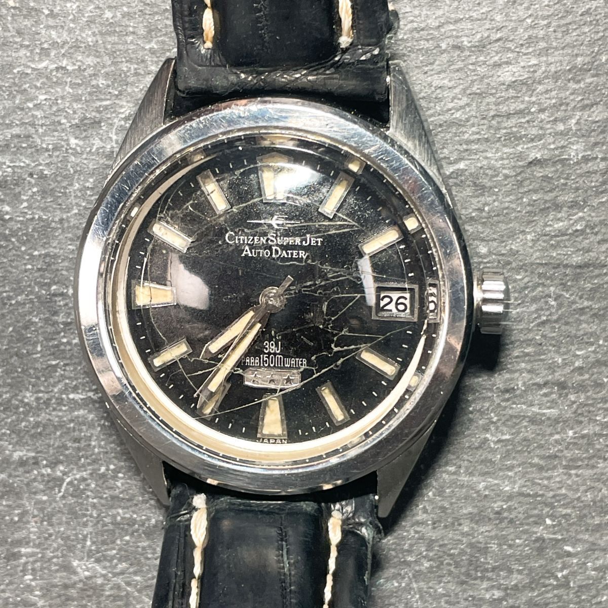 CITIZEN シチズン SUPER JET AUTODATER 51202-Y 腕時計 アナログ 自動巻き 3針 カレンダー ブラック文字盤 ...