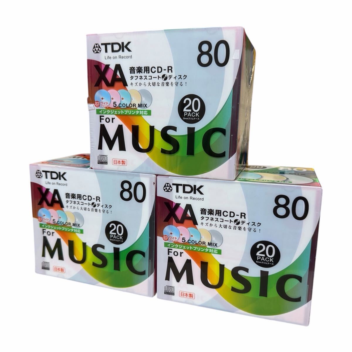 新品未開封 TDK 音楽用CD-R 日本製 5色 5mmPケース入り 20枚パック CD-RXA80CPWX20S 3パック 60枚 ...