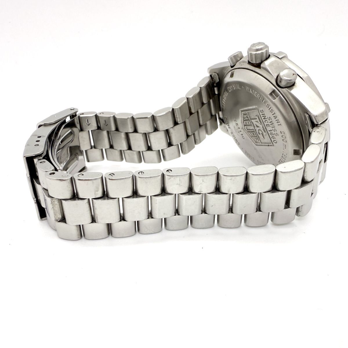 K4185 TAG Heuer タグホイヤー プロフェッショナル2000 QZ クオーツ 稼働品 黒文字盤 SS CK1110 C45182 ...