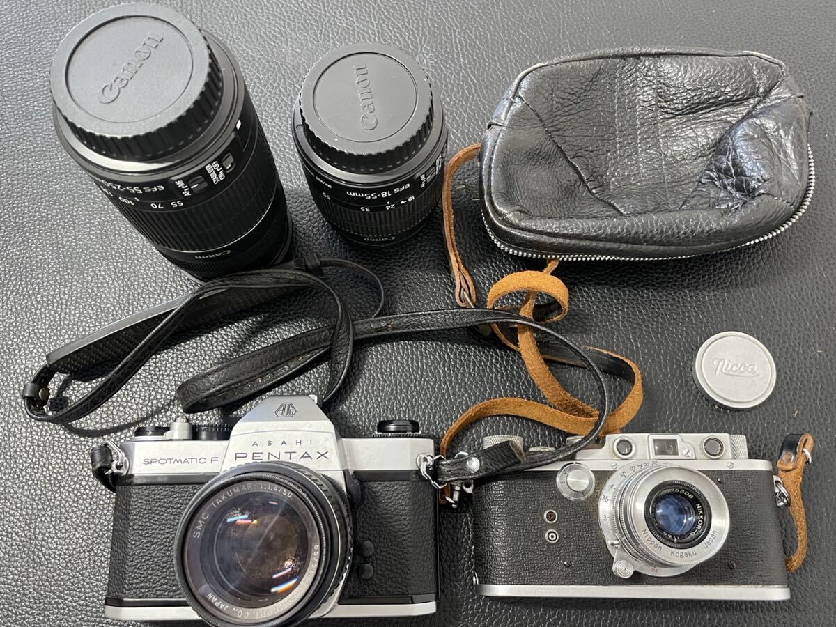 フィルムカメラ2点 レンズ2点まとめ出品 Nicca 3 F Spotmaticf Canon Efs55 250mm Efs 18 55mm