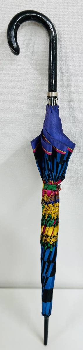 【TK 1359】ジャンニヴェルサーチ ヴェルサーチェ GIANNI VERSACE カラフル 花柄 チェック柄 ブルー 雨傘 長傘 ...