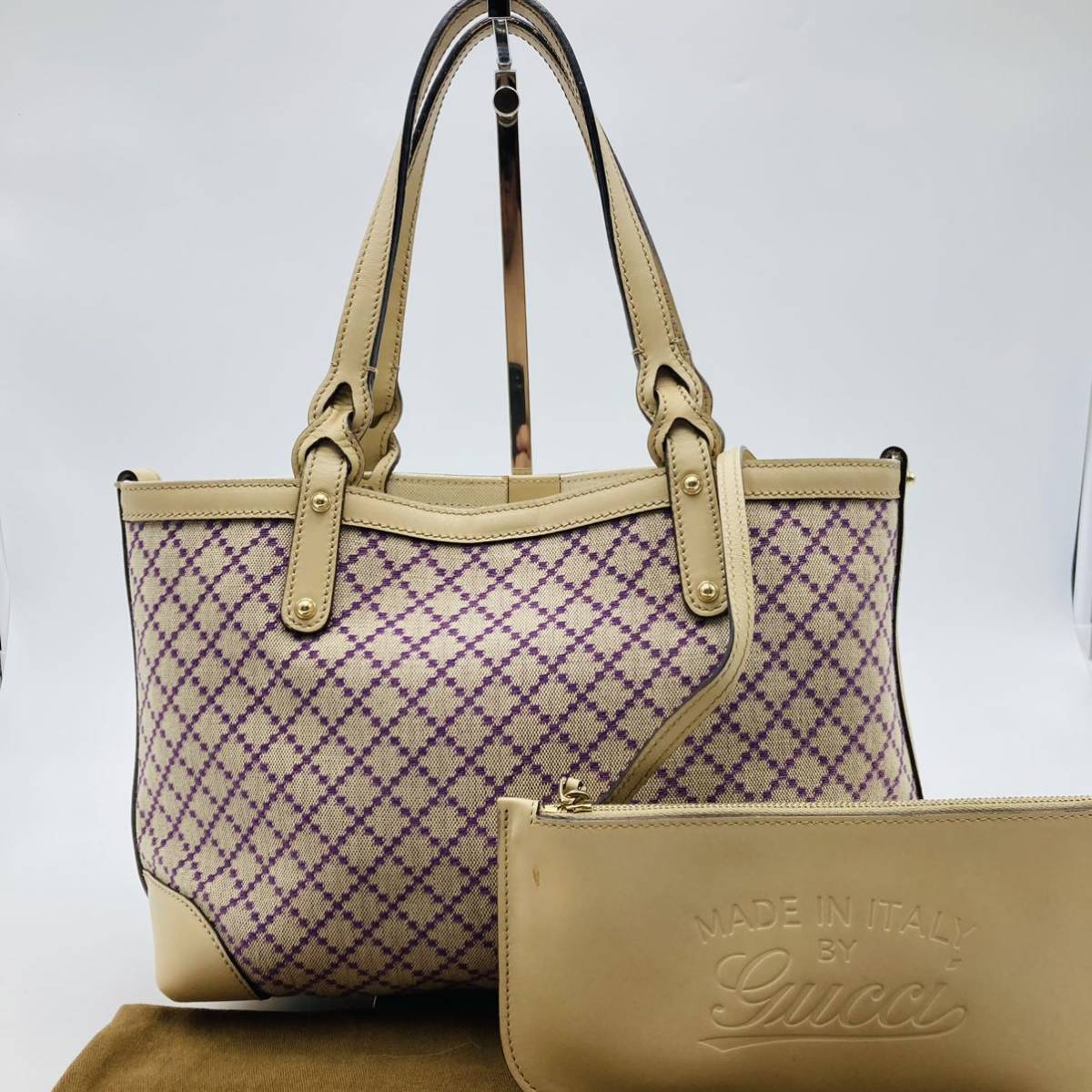 美品 GUCCI グッチ ショルダーバッグ トートバッグ ディアマンテ キャンバス×レザー ベージュ パープル ポーチ付き 269878 /【Buyee】 "Buyee" Japanese ...