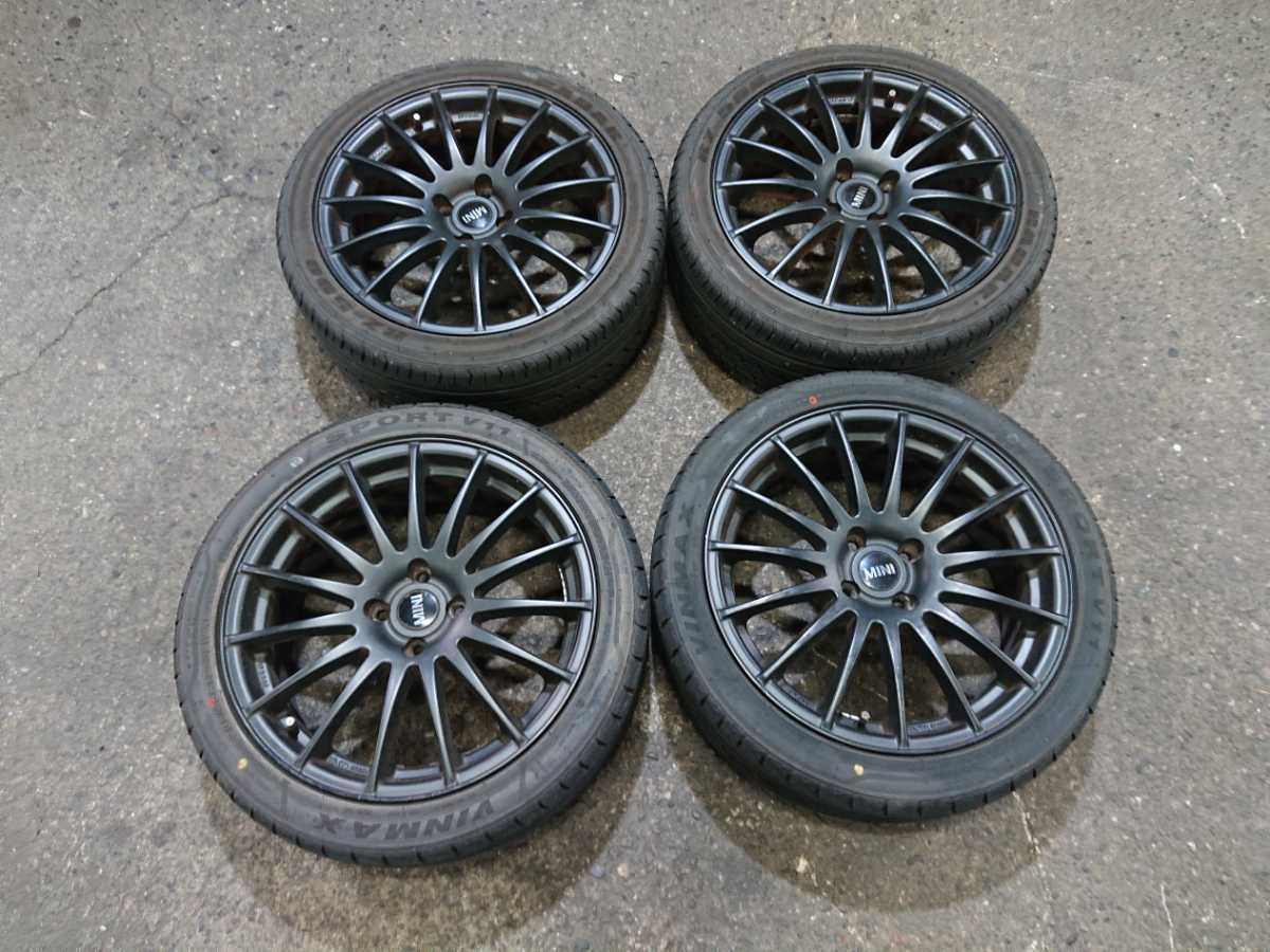 ★H216【バリ山 希少 マットブラック】17インチ 7J +40 ハブ56 PCD100 M14対応 205/45R17 ミニ R53(R50 r52 R55 R56 JCW 純正 後期 ...