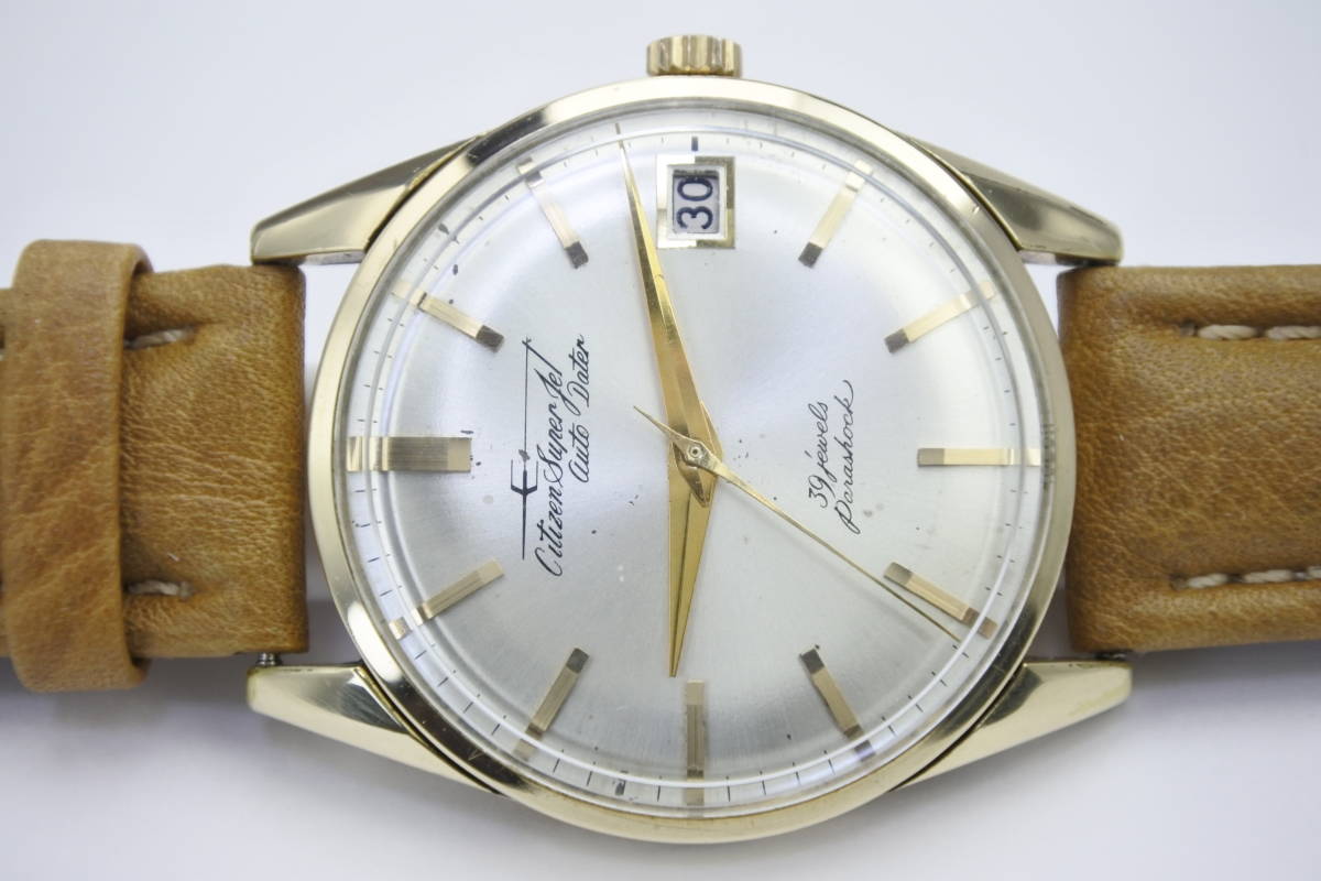 ☆☆☆当時の最高級品 1963年製 CITIZEN SUPER JET AUTO DATER 39石 100ミクロン金張 自動巻紳士腕時計 ...