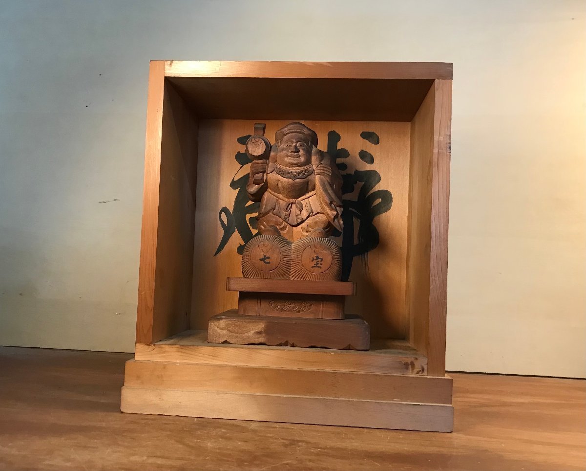 BA 送料無料 大黒天 大黒様 木彫 木製 彫刻 仏像 仏具 仏壇 置物 インテリア 仏教 日蓮宗 身延山 工芸品 骨董品 6706g/くYUら /【Buyee】