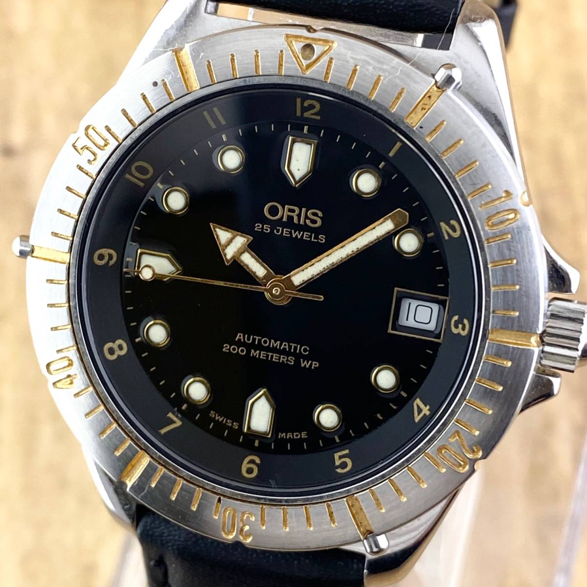 【1円〜】ORIS オリス 腕時計 メンズ AT 自動巻 7401 ダイバー ブラック文字盤 200m ラウンドフェイス 可動品 ...