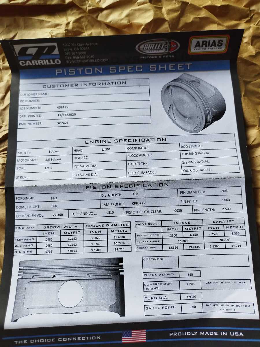 CP Pistons SC7421 スバル用 ピストン＆ピストンリングセット WPC加工 EJ20 EJ25 GC8 GDB GRB GVB VAB SG9 WRX STI JDM ...