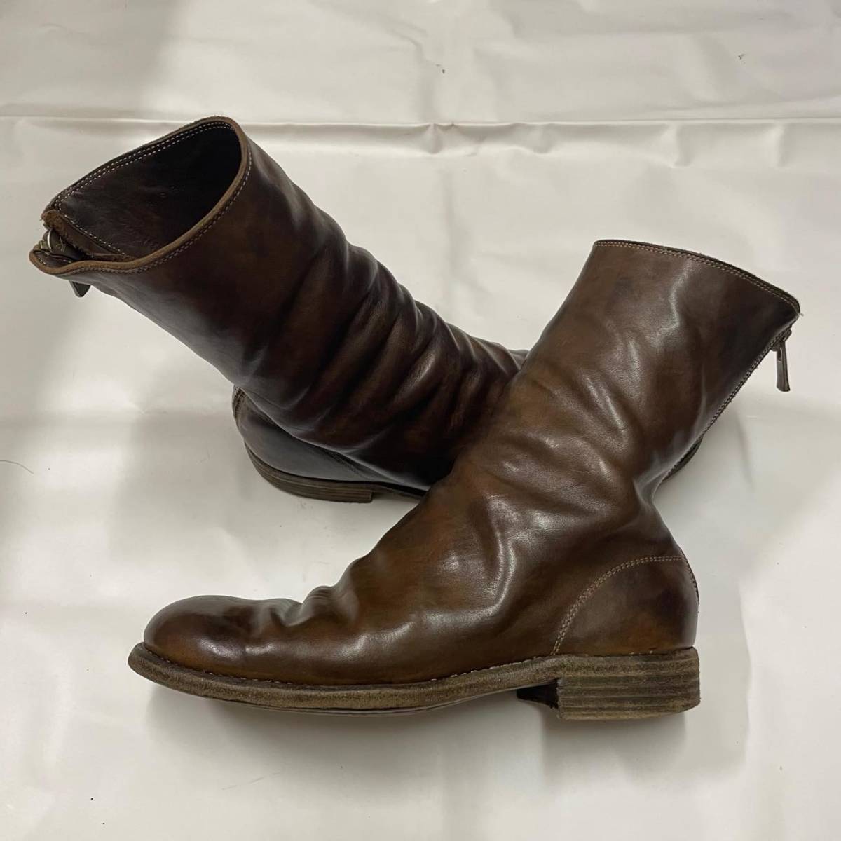GUIDI グイディ 998 ワンピースレザーバックジップブーツ 定価172,700円 41(26cm) ホースレザー フルグレイン メンズ ...