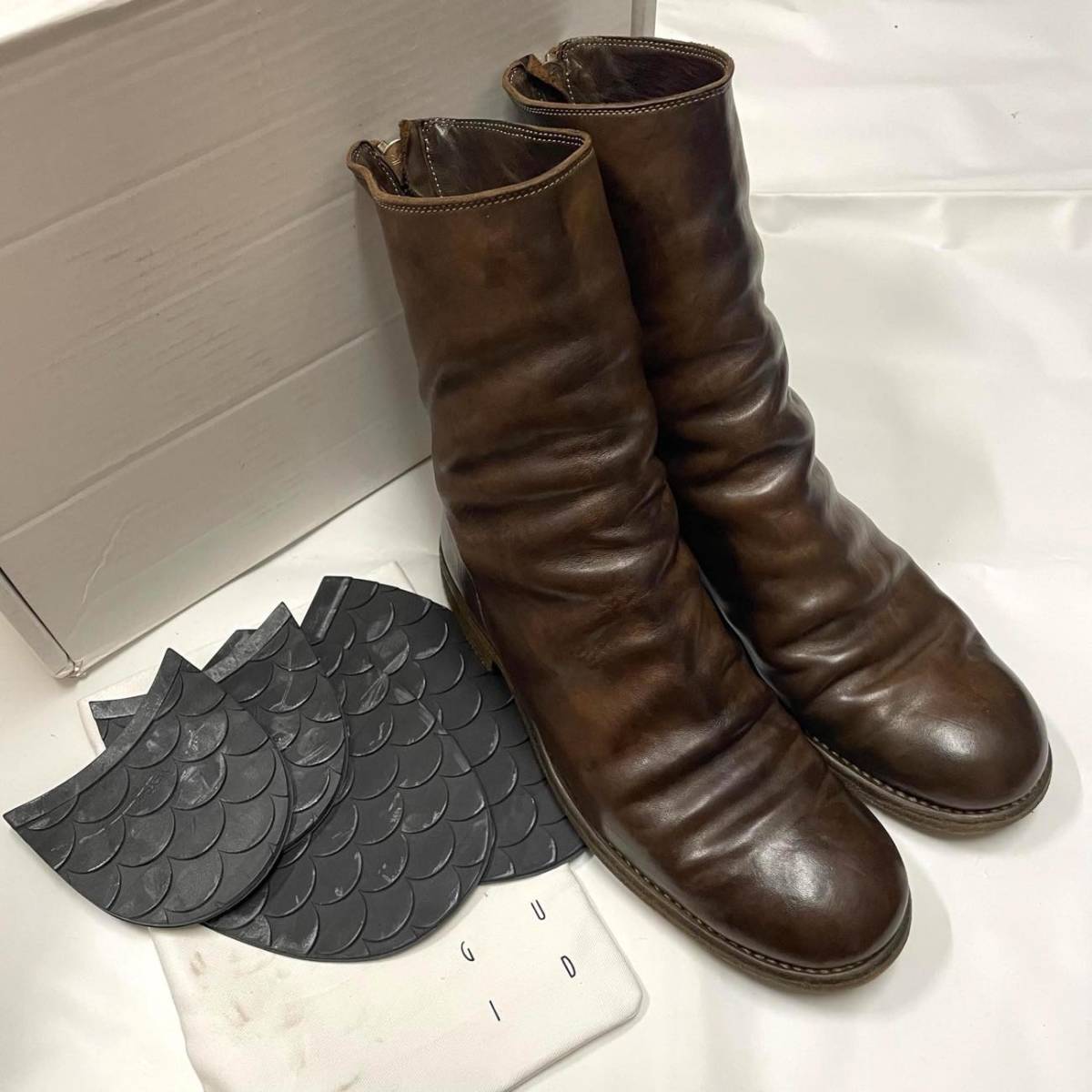 GUIDI グイディ 998 ワンピースレザーバックジップブーツ 定価172,700円 41(26cm) ホースレザー フルグレイン メンズ ...