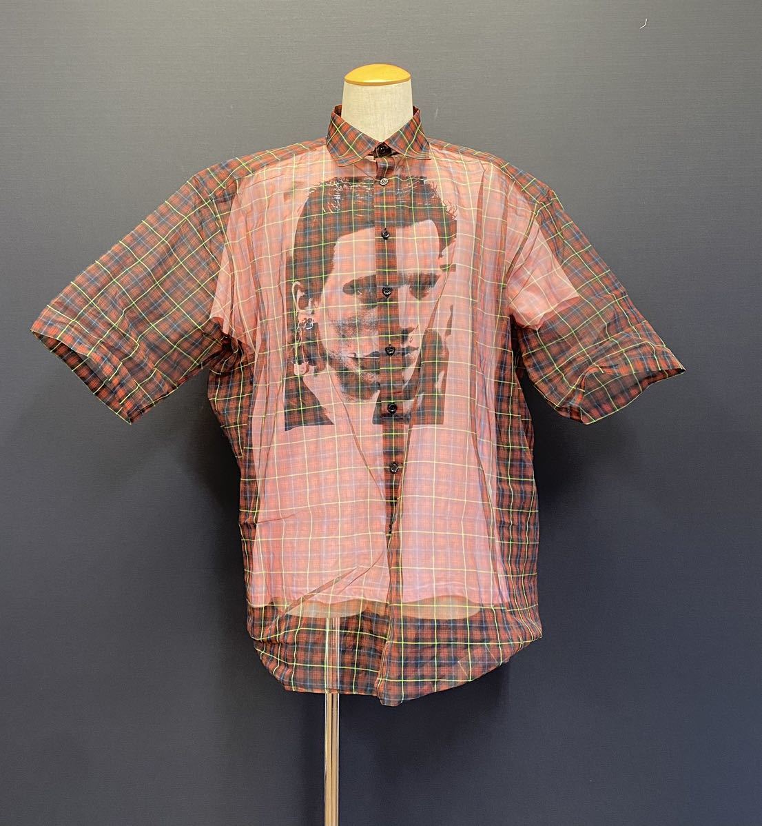 19ss RAF SIMONS Layered Check S/S Shirt 19年代 ラフ シモンズ レイヤードチェックシャツ Size M 赤 半袖シャツ コットン100 ...