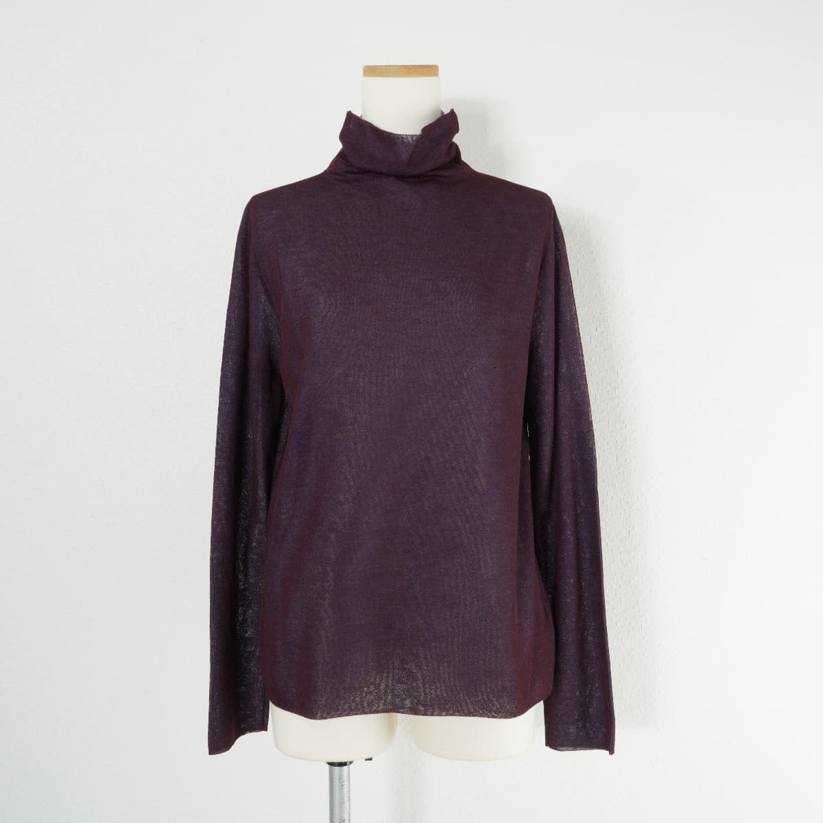 AMERI アメリ CHAMBRAY LIKE 2WAY KNIT シャンブレーライク2ウェイニット カットソー トップス リバーシブル 長袖 シアー 紫 /【Buyee】