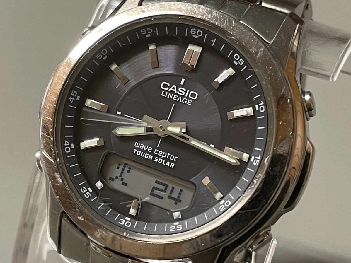 1円〜 CASIO カシオ LINEAGE ウェーブセプター LCW-100T ソーラー電波時計 TITANIUM アナデジ メンズ腕時計 ...