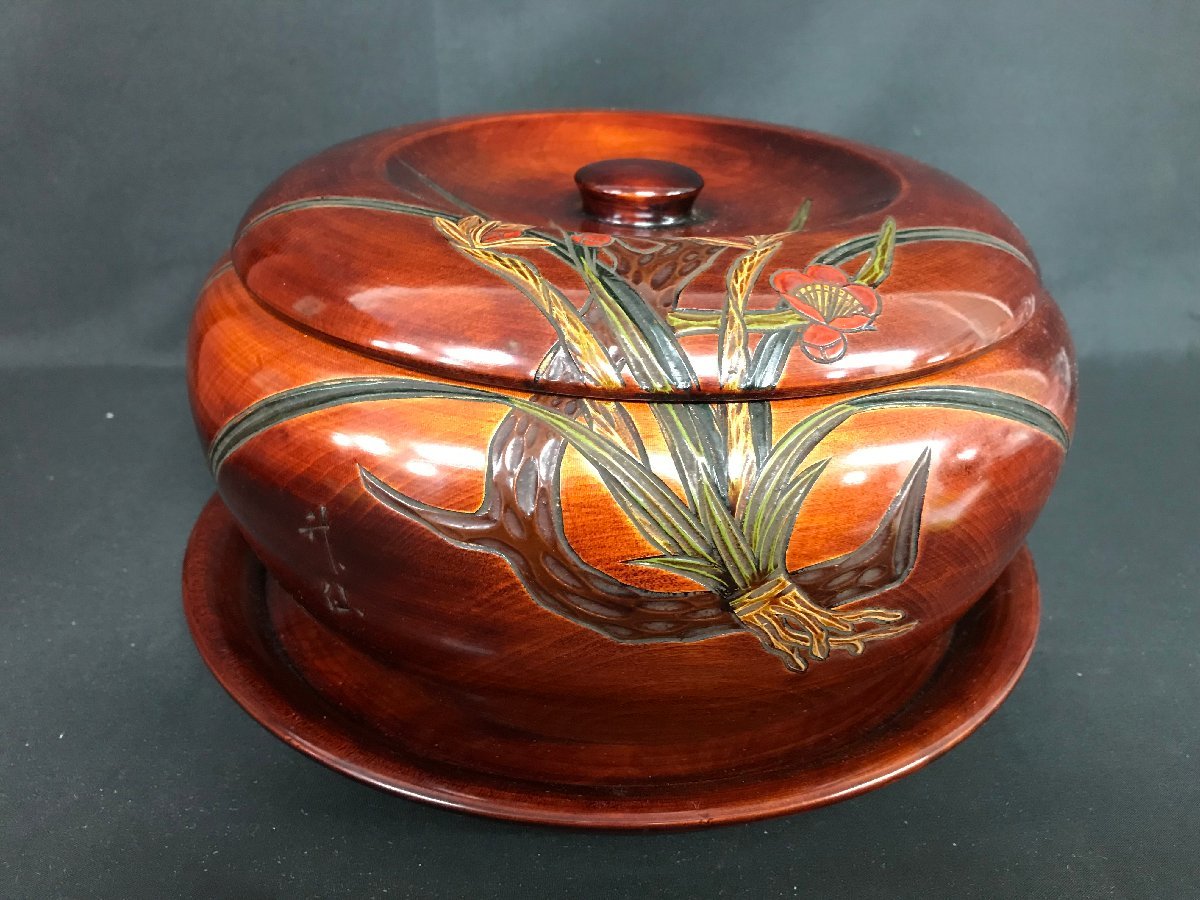 ★36―071★おひつ 高級漆器 若狭塗 新しい科学の木 蓋付き しゃもじ付 木製 在銘 昭和レトロ アンティーク 工芸品【中古品】 /【Buyee】