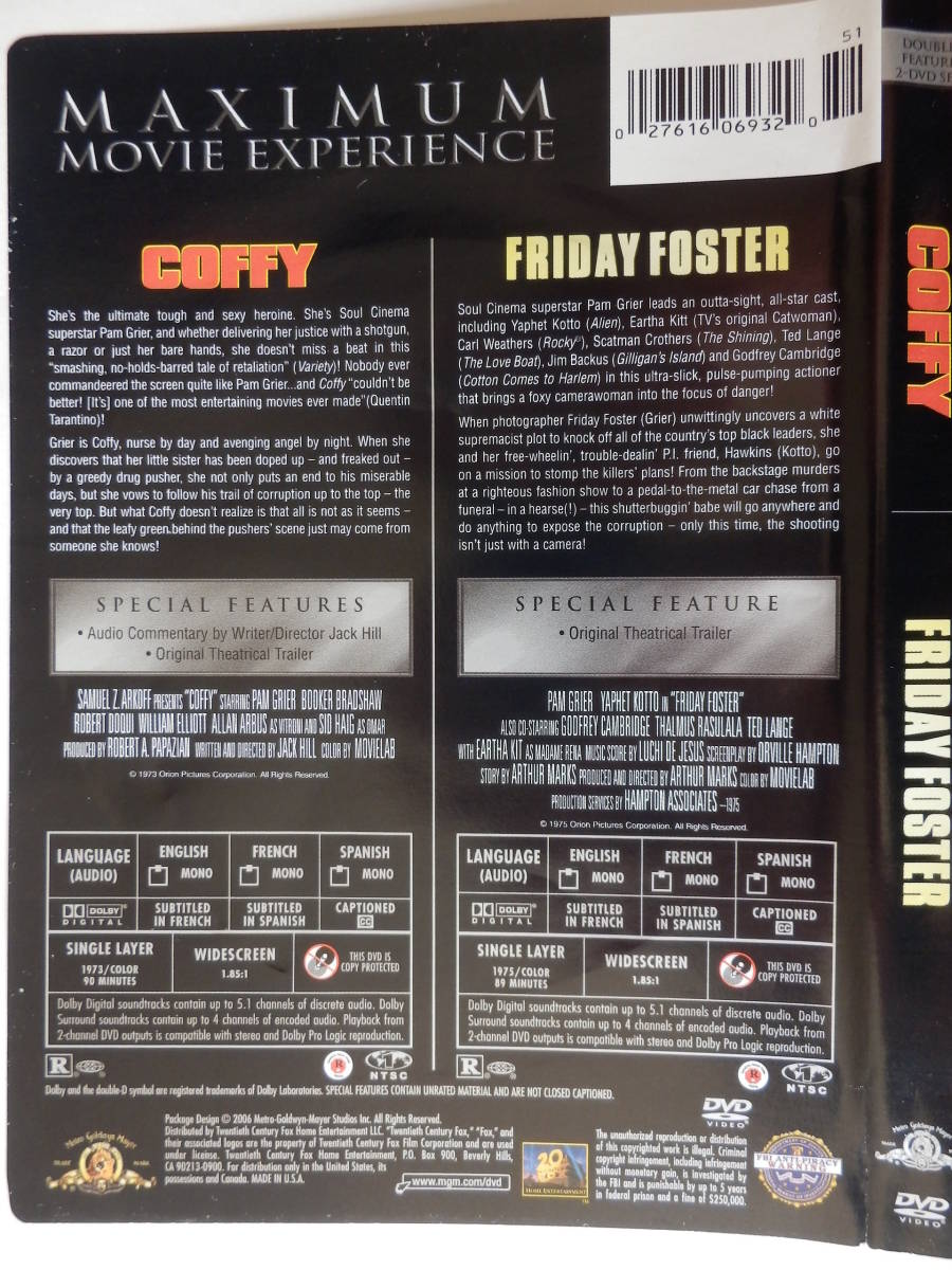 輸入版/2DVDs/US:映画- パム.グリア 主演/コフィー = Coffy/女記者フライデー- 謎の暗殺計画 = Friday ...