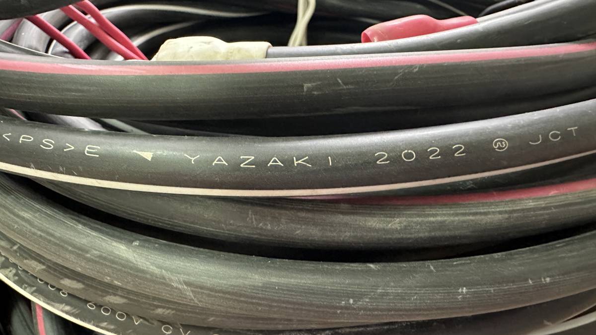 USED 2か月使用 三相200Vコード YAZAKI 2022 JCT JC0307008 600V CV 22mm2 LFV PbF 約20m,16kg 3x22mm2 送料無料 ...