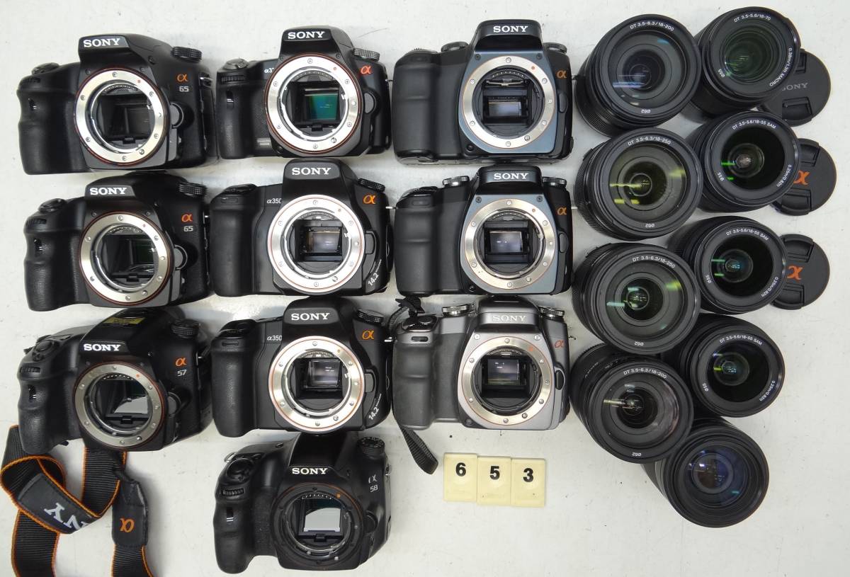 M653C 大量 19個 ソニー デジタル 一眼レフ デジカメ ボディ レンズ α 33 350 57 58 65 DSLR-A SLT-A DT 3.5-6.3 4-5.6/55 ジャンク ...
