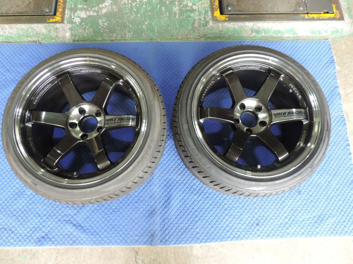 【中古セット】☆絶版☆ RAYS TE37SL 18インチ 10.5J +15 5H114.3 PW 2本 ＆ 265/35R18 輸入タイヤ レイズ ボルクレーシング 鍛造 希少 JDM ...