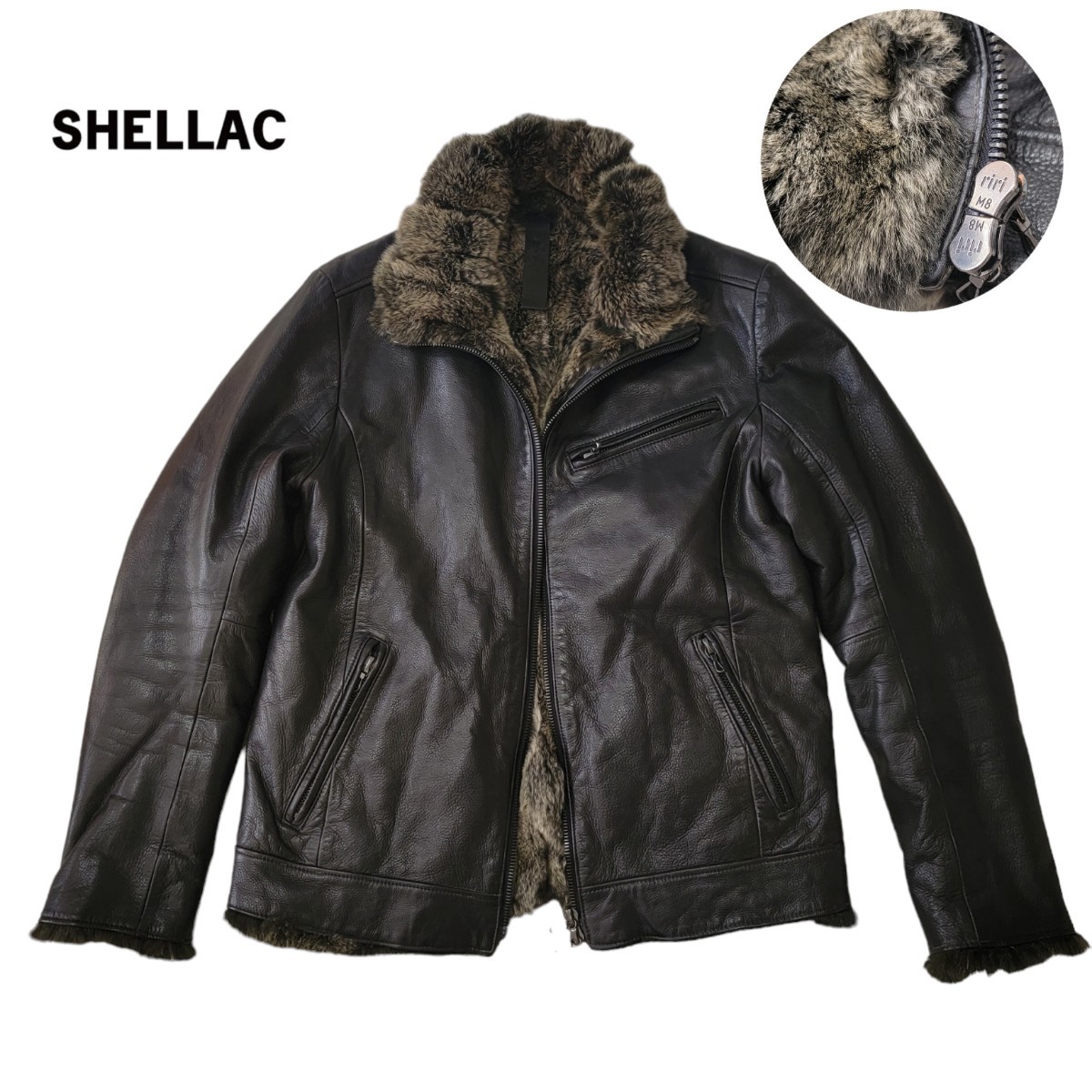 【美品】定価約21万円 日本製 シェラック SHELLAC 裏地ラッキスファー 牛革 レザージャケット シングルライダースジャケット ...