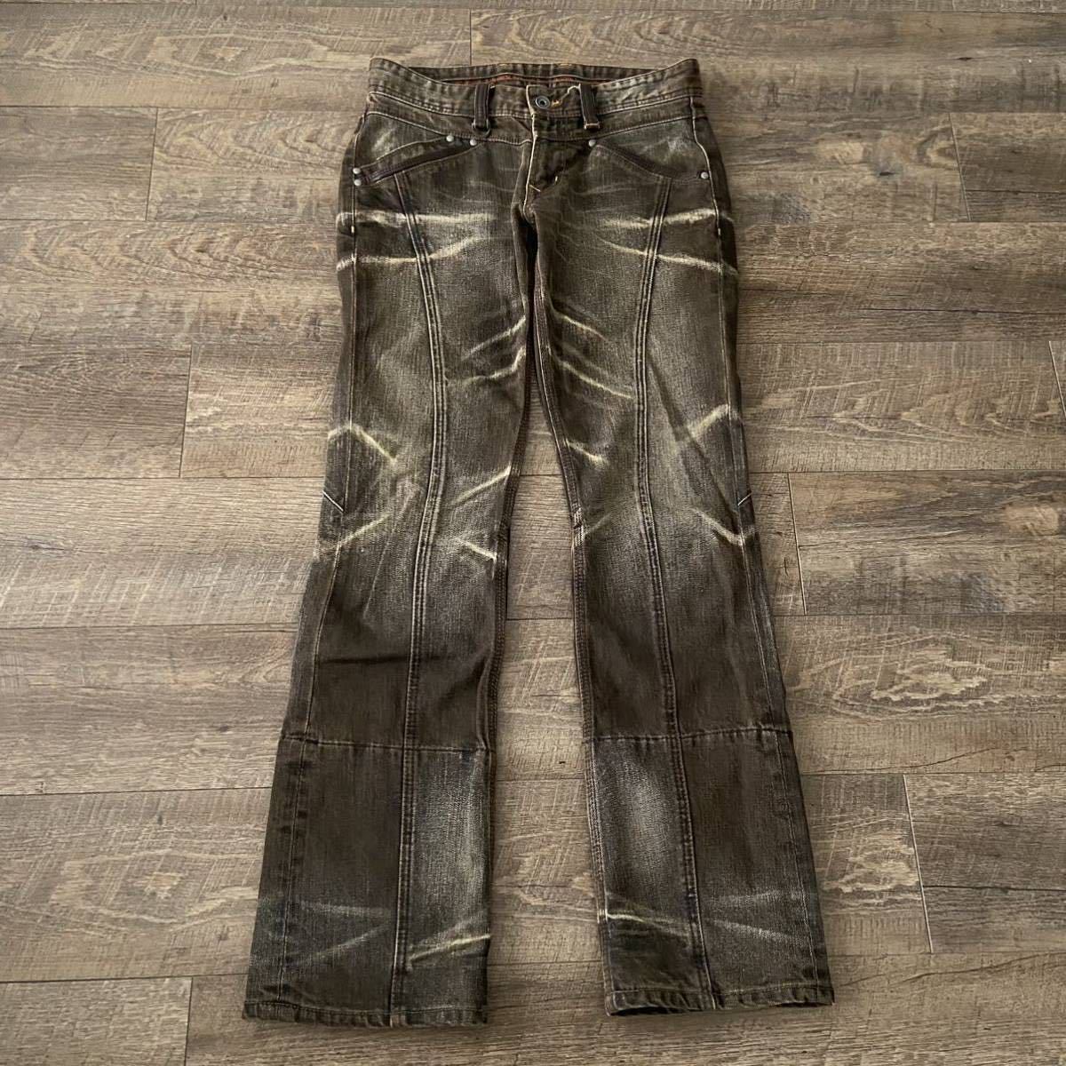 rare 00s japanese label nicole club for men gimmick weathered flare jeans denim デニム パンツ tornado ...