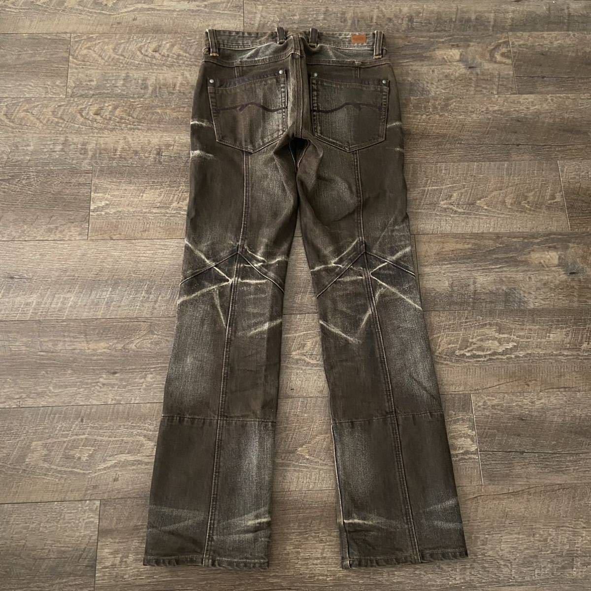 rare 00s japanese label nicole club for men gimmick weathered flare jeans denim デニム パンツ tornado ...