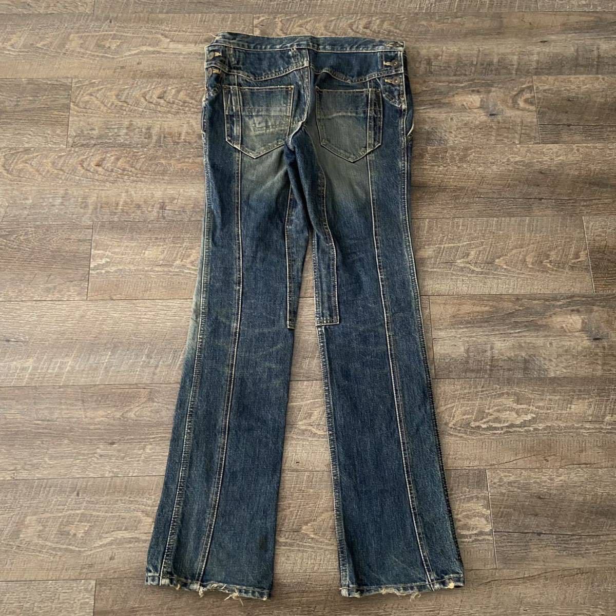 rare 00s japanese label ossa mondo mulch gimmick weathered flare jeans denim pants archive goa ...
