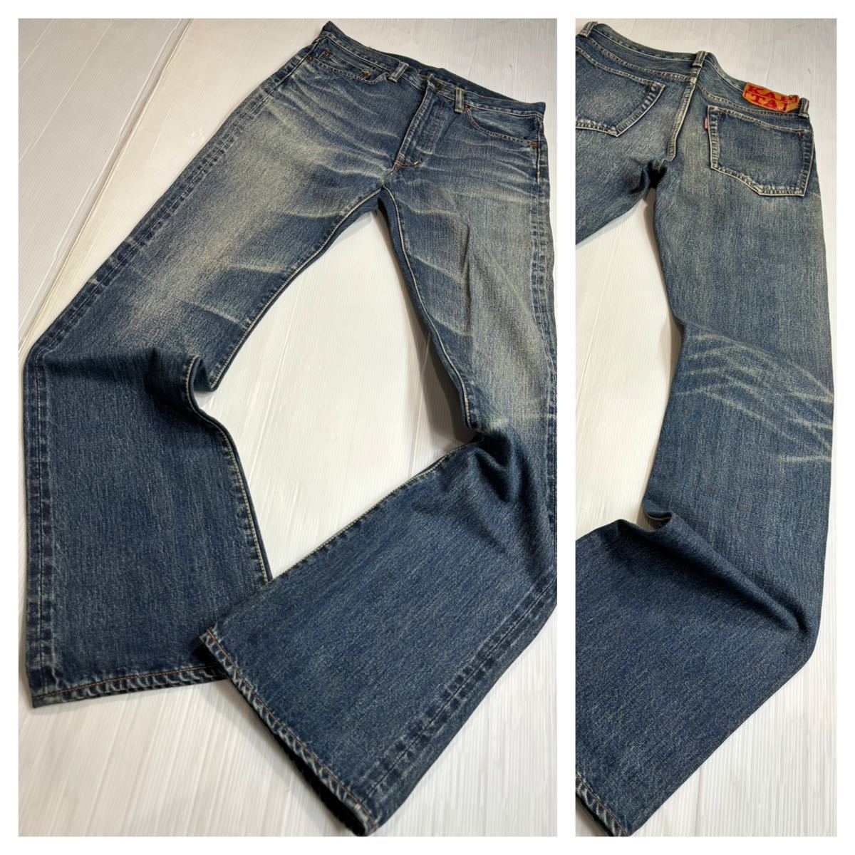 KAPITAL キャピタル 日本製 加工デニム 赤耳 ブーツカット？ フレアジーンズ パンツ W31 約79cm インディゴブルー ジッパー ...
