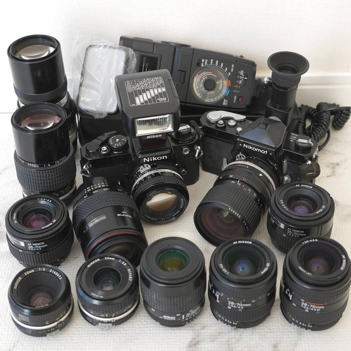 Nikon Nikomat FTN, FE Black, Ai 50mm F1.4, Ai 35mm F2.8, Nikon Ai-S 28-85mm F3.5-4.5, Nippon ...