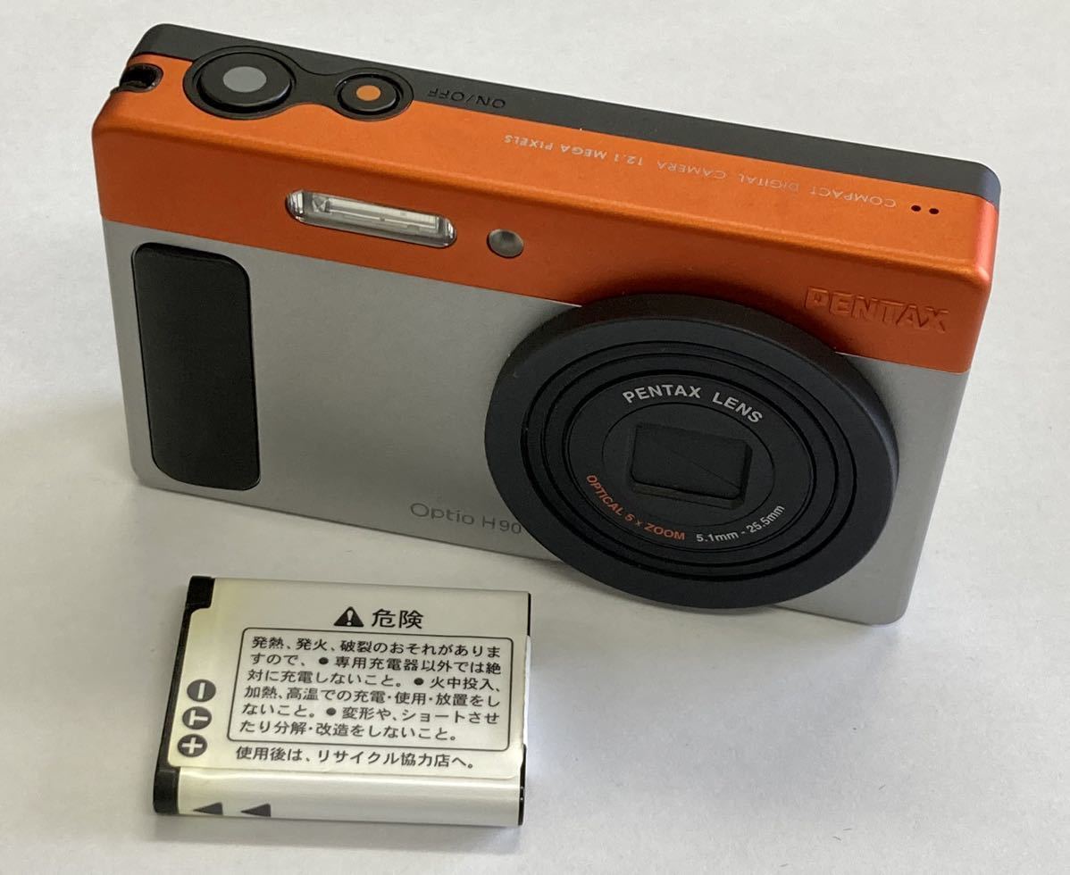 B ペンタックス オプティオ PENTAX Optio H90 コンパクトデジタルカメラ デジカメ バッテリー付 オレンジ/シルバー 動作未 ...