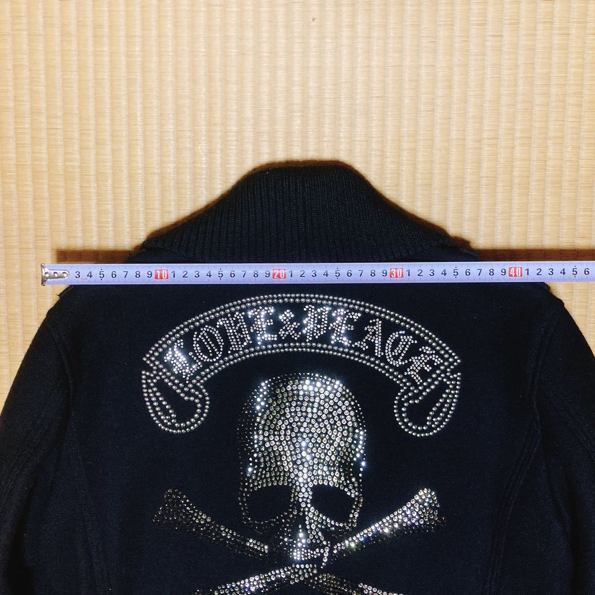 ロエン スワロフスキー スカル ショールカラー メルトン ウール ジャケット 48 Roen jacket Swarovski skull ...