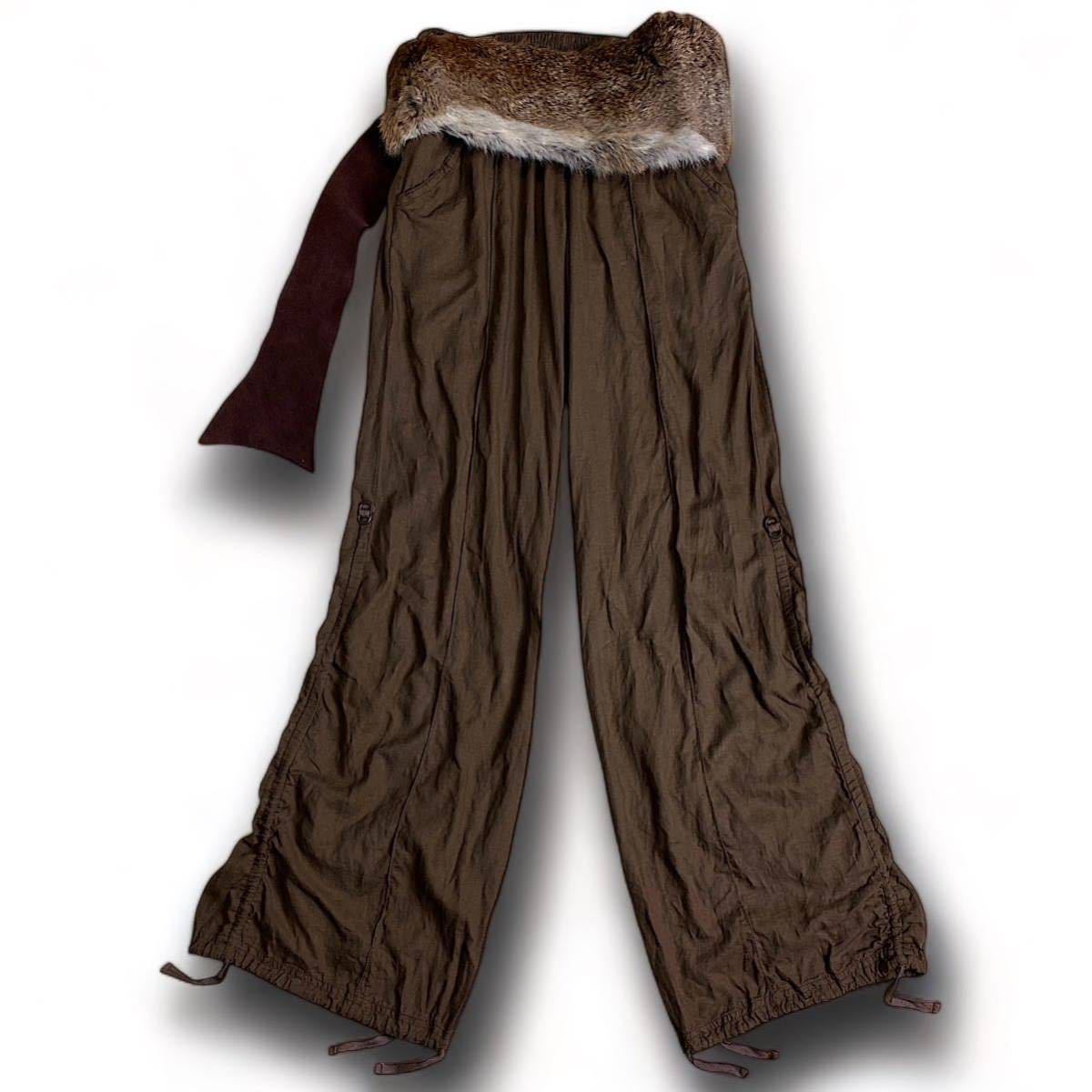 00s G.O.A Fur Belt Parachute Flared Cargo Pants ゴア カーゴパンツ ファー ベルト Goa l.g.b ifsixwasnine kmrii ...