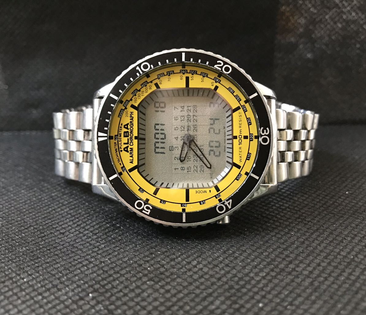 SEIKO ALBA Diver Style Y950-505A アナデジ 二十面相 デジタル クォーツ 腕時計 稼働 完動品 超希少品 ...