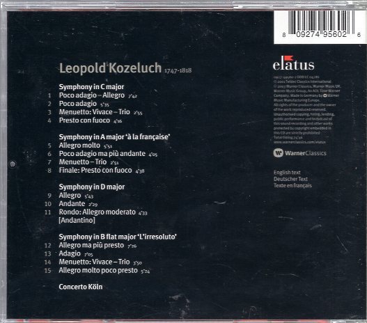 Leopold Kozeluch: Symphonies. Concerto Kln /【Buyee】