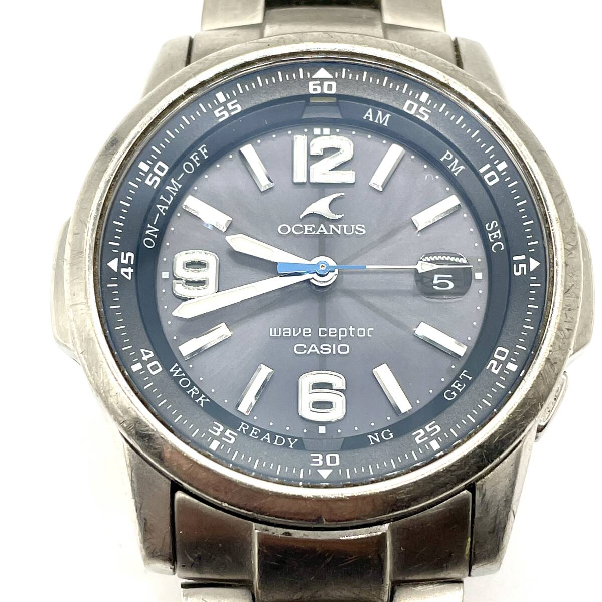 稼働品 CASIO OCEANUS wave ceptor OCW-100TDJ 電波ソーラー チタン TITANIUM 腕時計 デイト ...