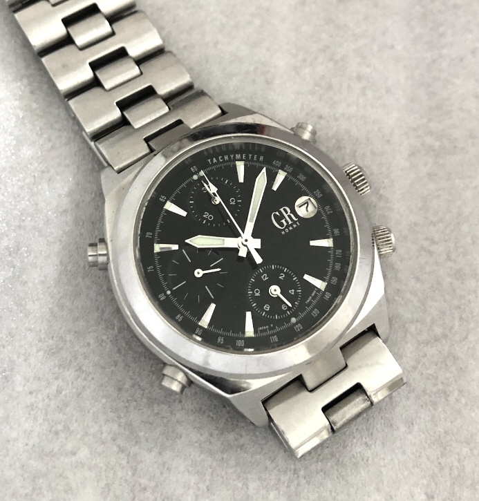 GEORGES RECH クロノグラフ 黒 アラーム 稼働品 ORIENT 製 ブレスレット HFA Y182 7T32 ...