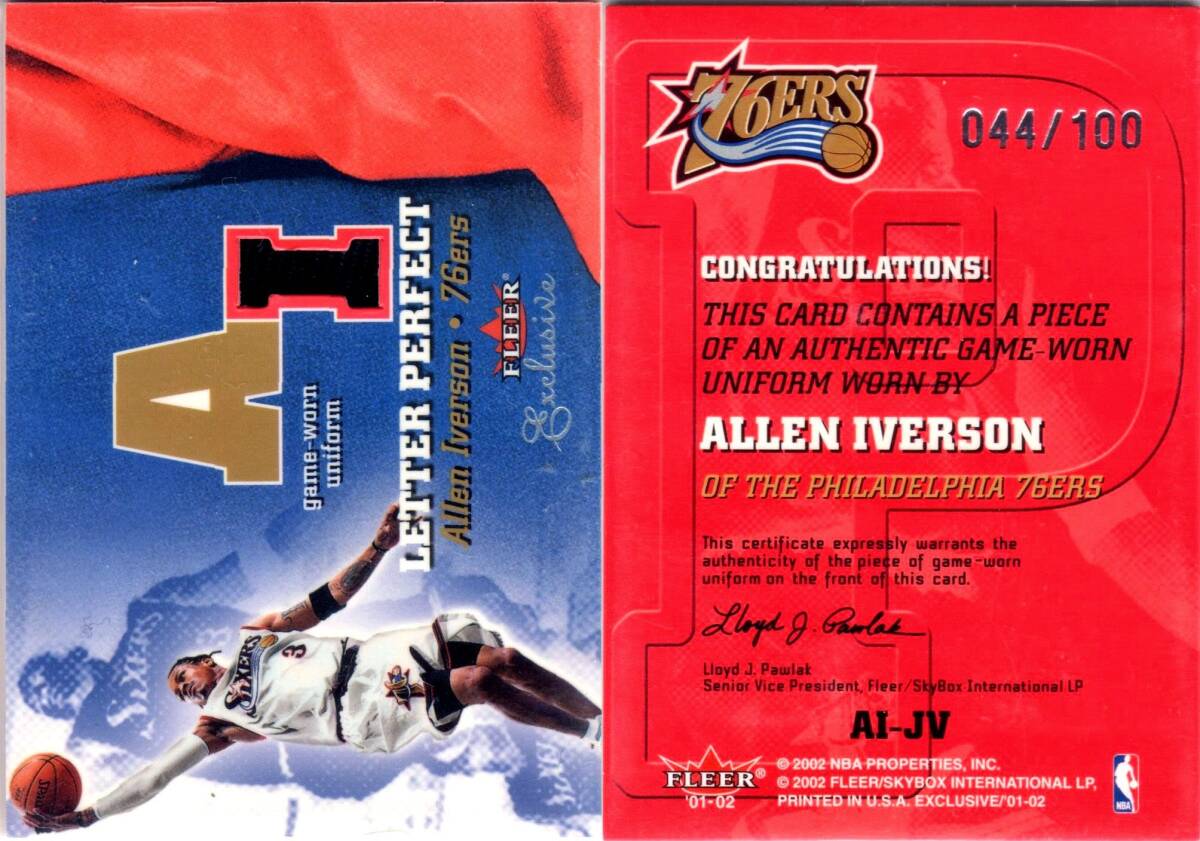 ★2枚セット★ Allen Iverson 01-02 Exclusive Letter Perfect JV /100, Letter ...