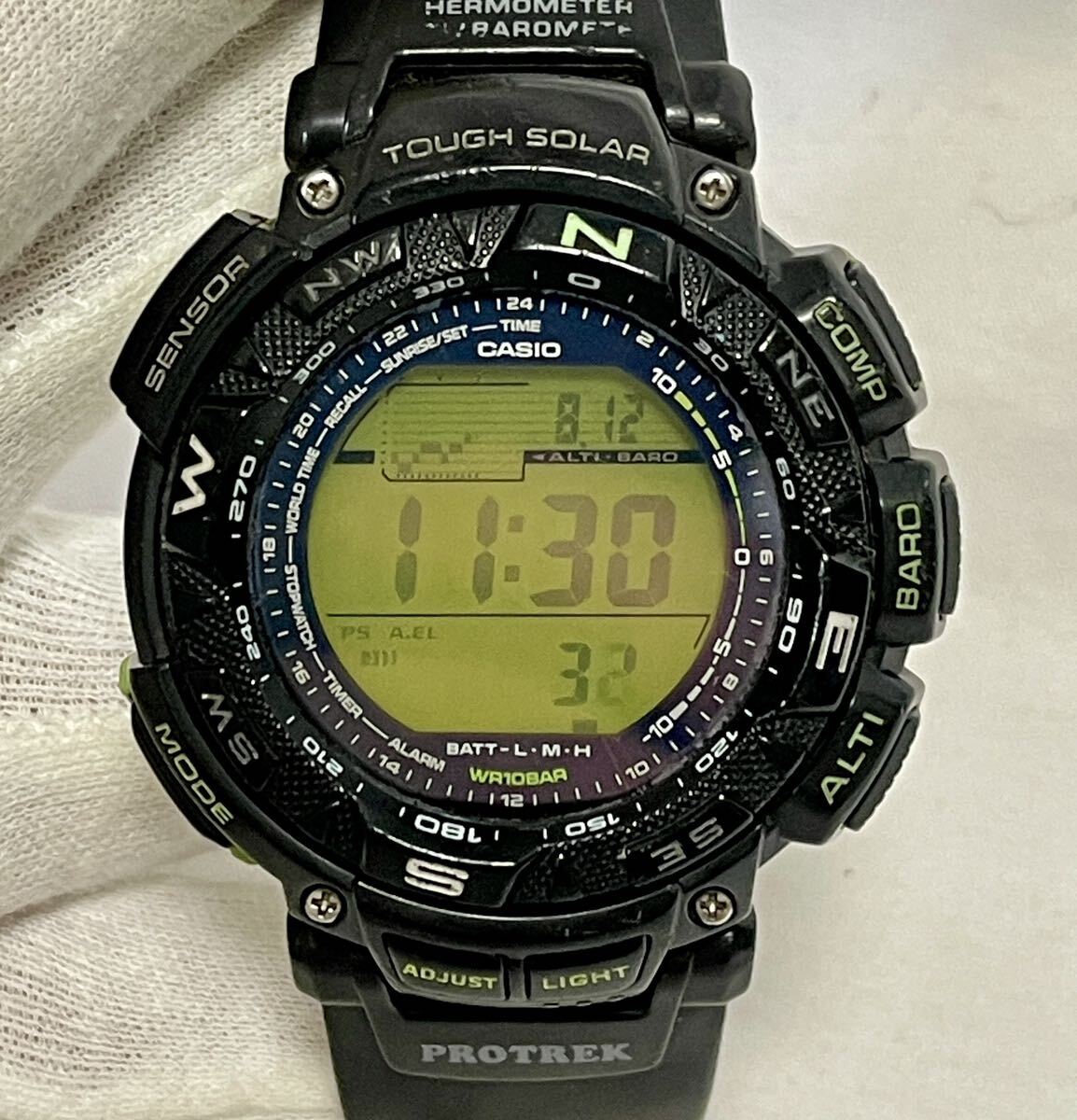 1円〜① 稼働 CASIO カシオ PROTREK プロトレック 腕時計 PRG-240-1B 電波ソーラー タフソーラー グリーン ブラック ...