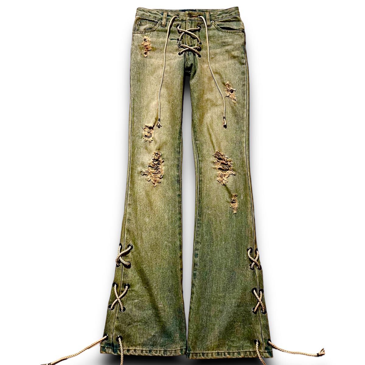 RARE archive Lace-up Flared Destroy Denim Pants アーカイブ ifsixwasnine 14th ...