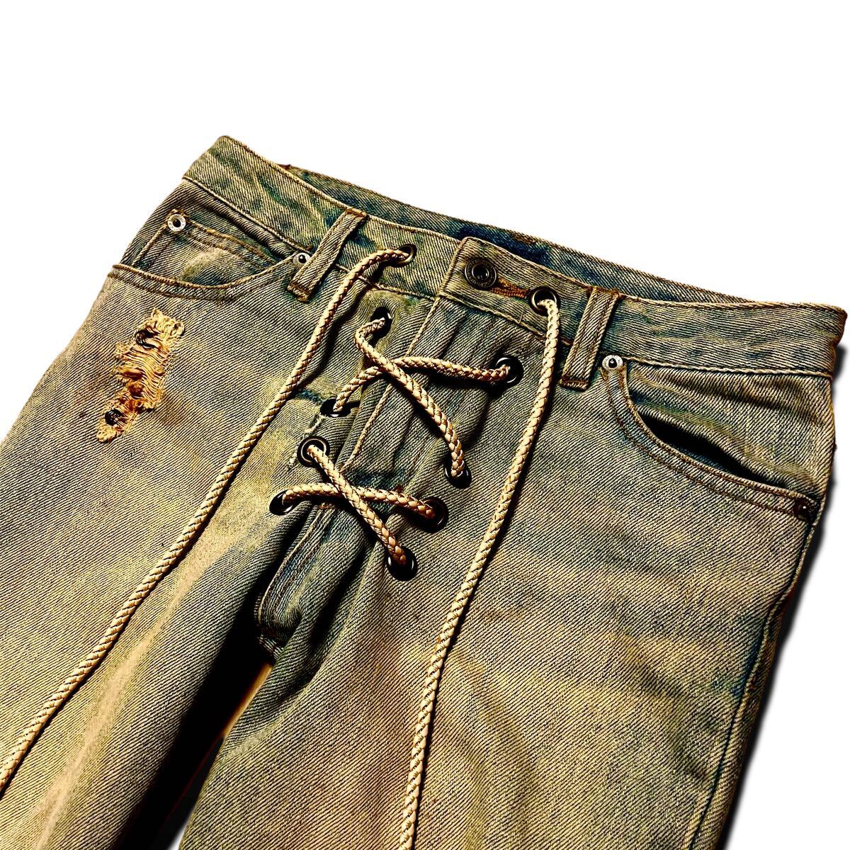 RARE archive Lace-up Flared Destroy Denim Pants アーカイブ ifsixwasnine 14th ...