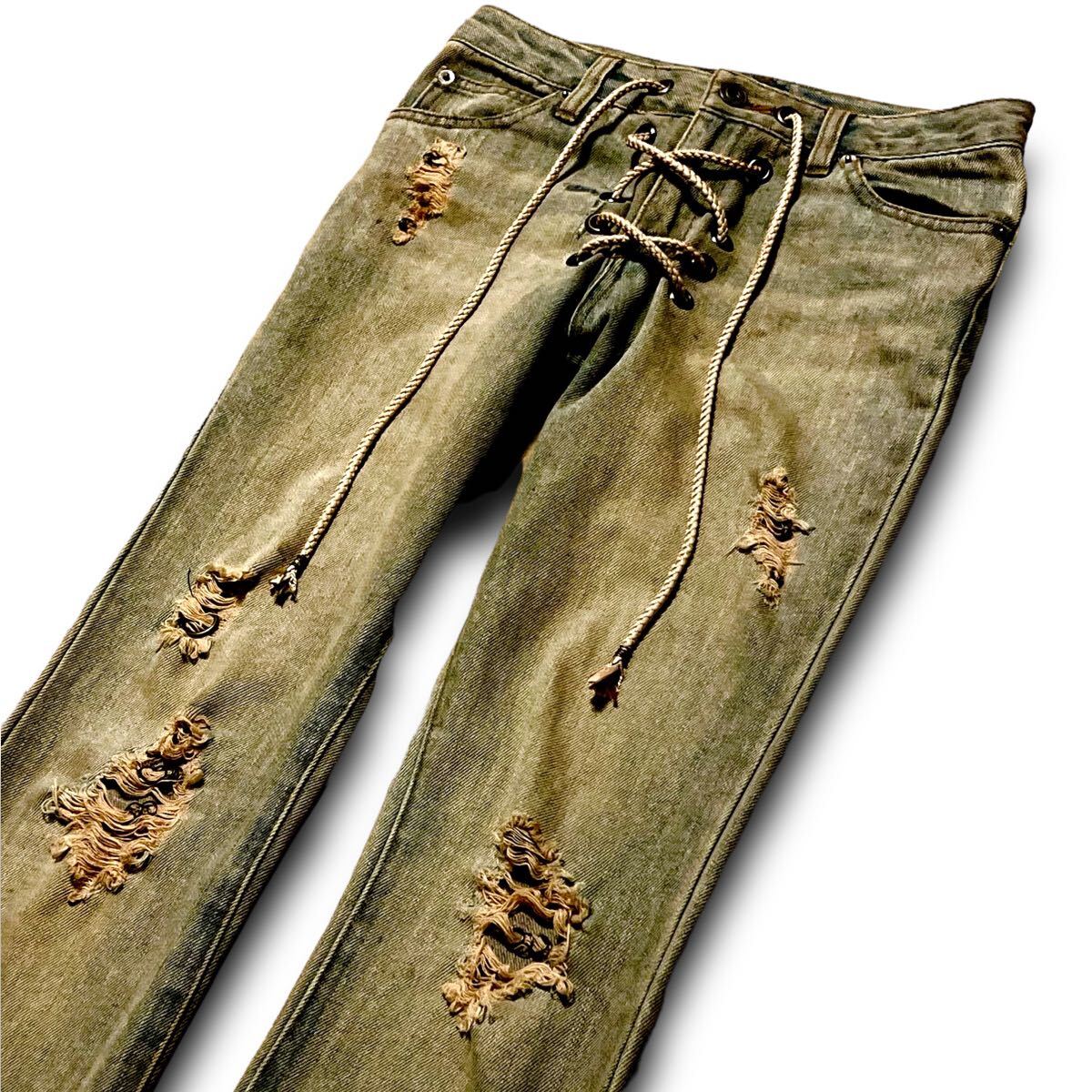 RARE archive Lace-up Flared Destroy Denim Pants アーカイブ ifsixwasnine 14th ...
