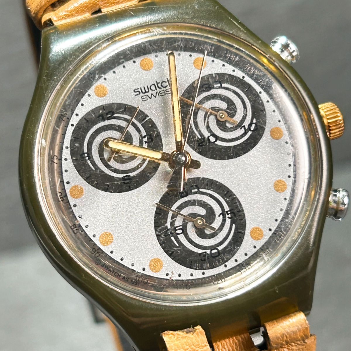 SWATCH スウォッチ CHRONO クロノ SCM101 腕時計 クオーツ アナログ クロノグラフ クリアケース スケルトン レザーベルト ユニセックス /【Buyee】 Buyee ...